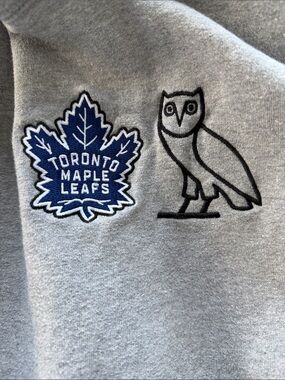 OVO | Shirts | Ovo Grey Hoodie With Blue Maple Leaf And Black Owl Logos ...